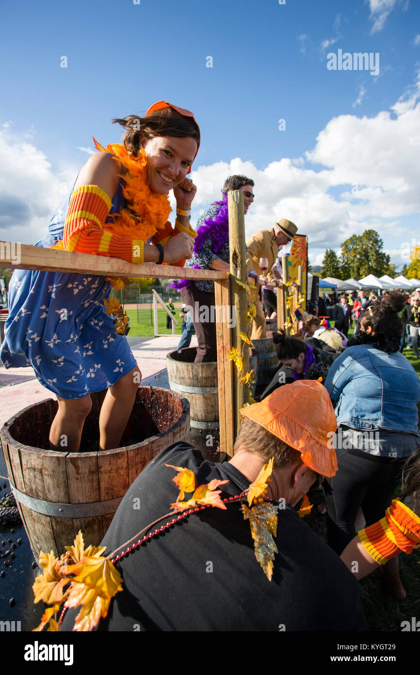 Competitors in the grape stomp celebrating at the annual Festival of ...