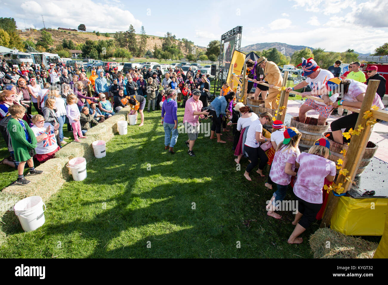 Competitors in the grape stomp celebrating at the annual Festival of ...