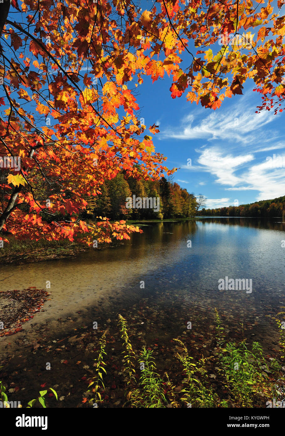 Lake reflections in Autumn, Summit Lake West Virginia Stock Photo - Alamy