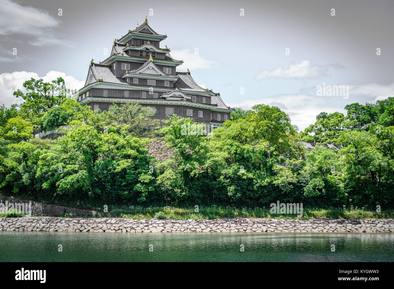 Okayama Castle facade and river in Japan Stock Photo - Alamy