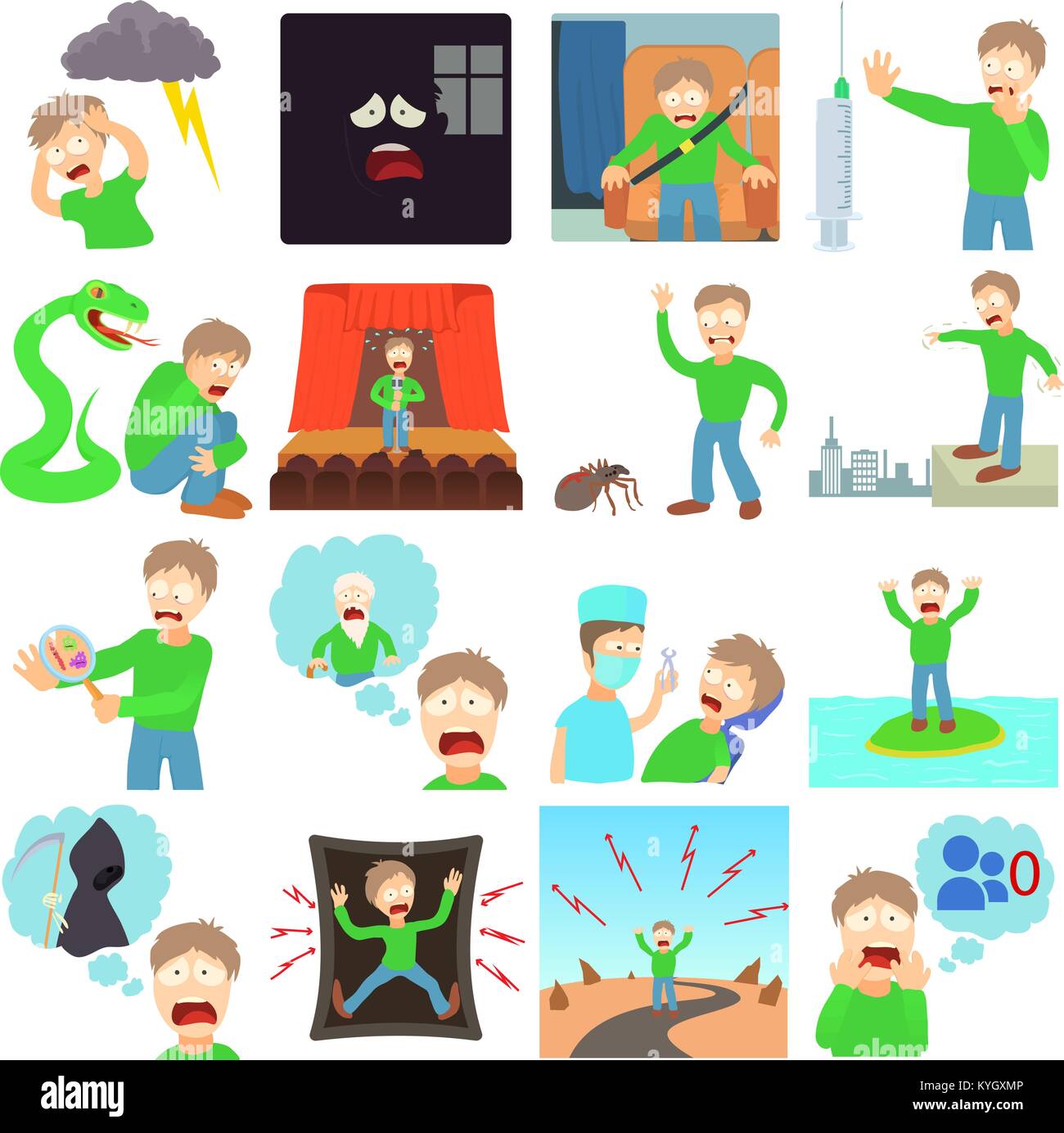 Phobias icons set human, cartoon style Stock Vector Image & Art - Alamy
