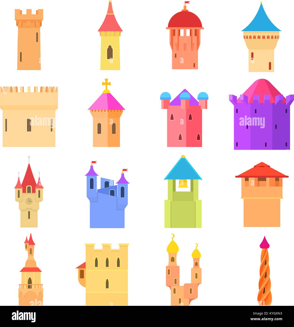 Castle tower icons set color, cartoon style Stock Vector Image & Art ...
