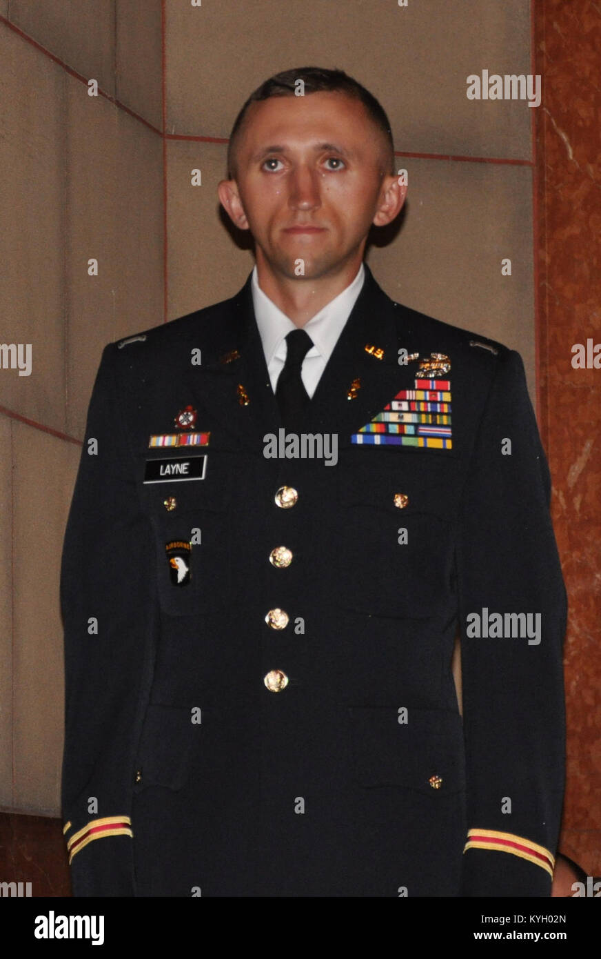 Kentucky Guardsman Brandon Layne stands at attention before walking ...