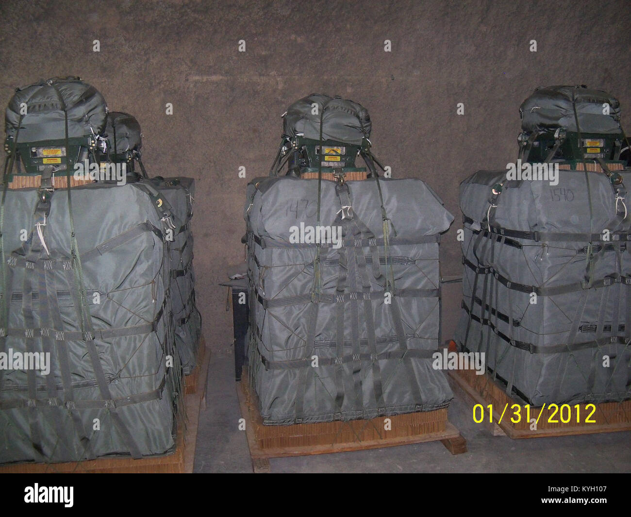 Rigged Joint Precision Aerial Drop Systems (JPADS) sit awaiting flight ...