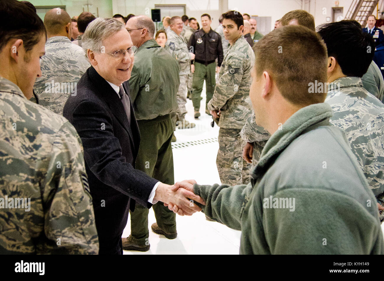 Sen. Mitch McConnell greets members of the 123rd Airlift Wing following ...