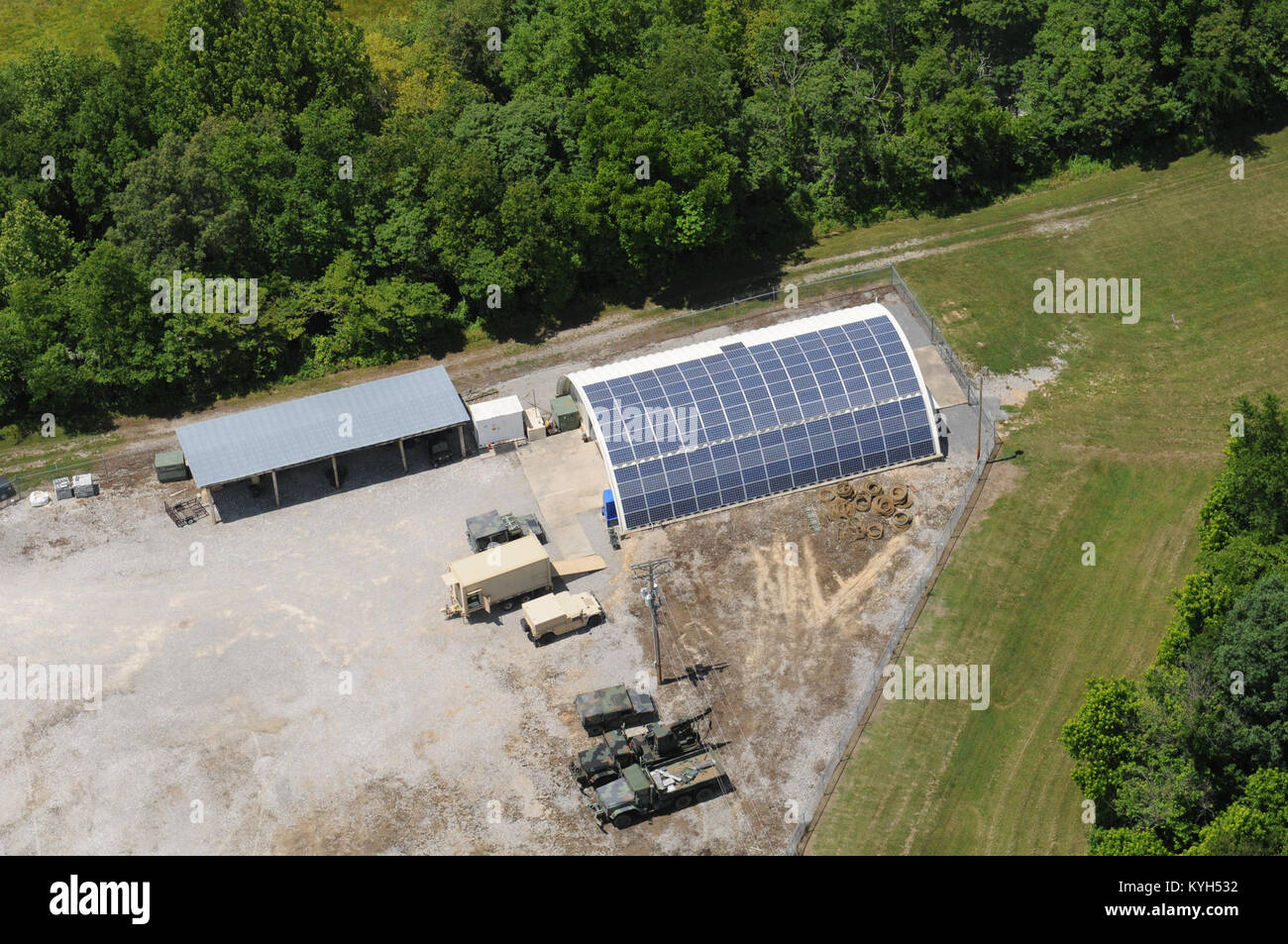Aerial view of solar panels installed on the buildings of the Harold L ...