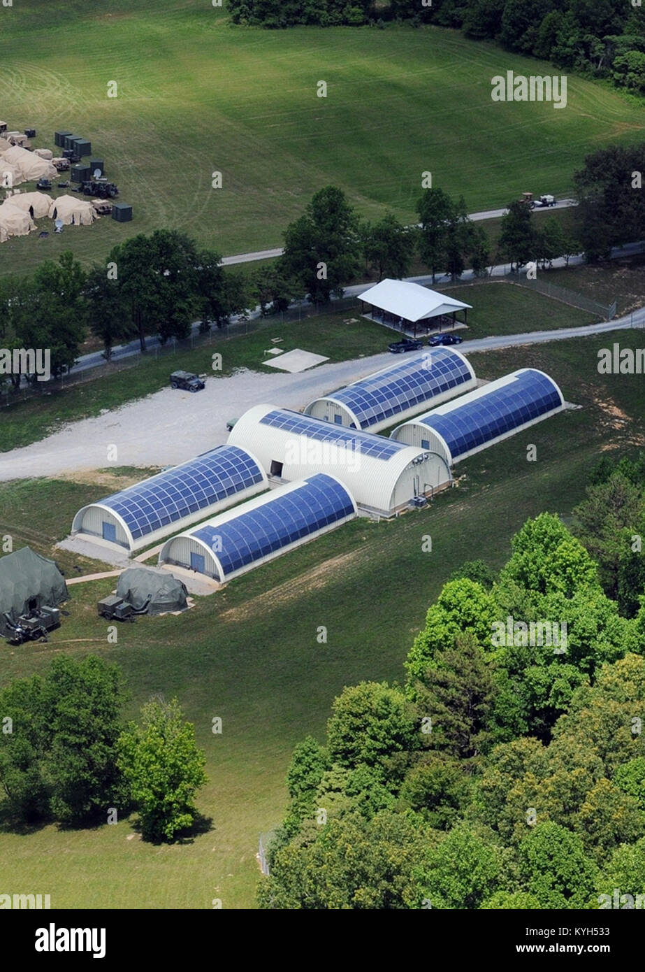 Aerial view of solar panels installed on the buildings of the Harold L ...