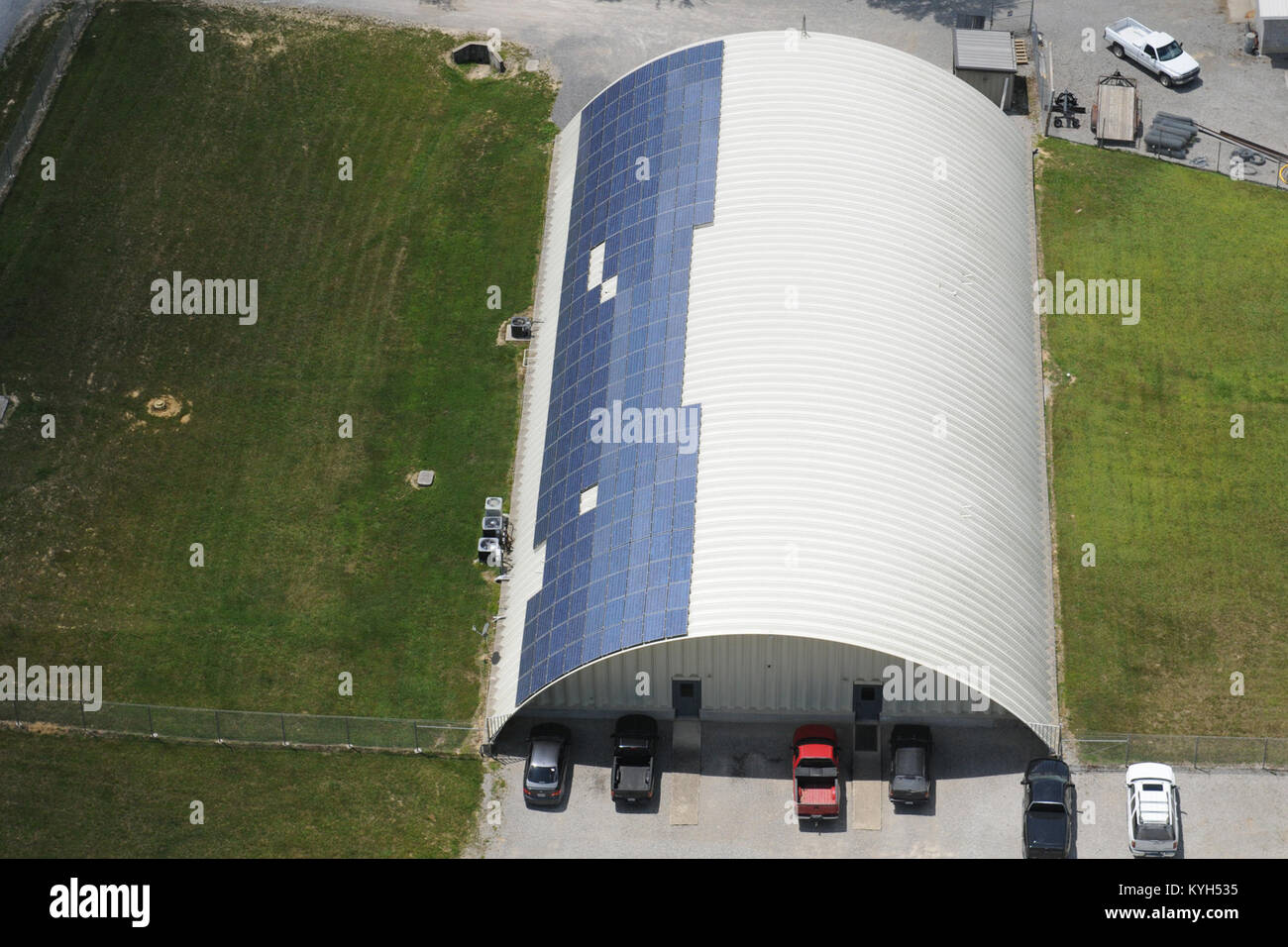 Aerial view of solar panels installed on the buildings of the Harold L ...