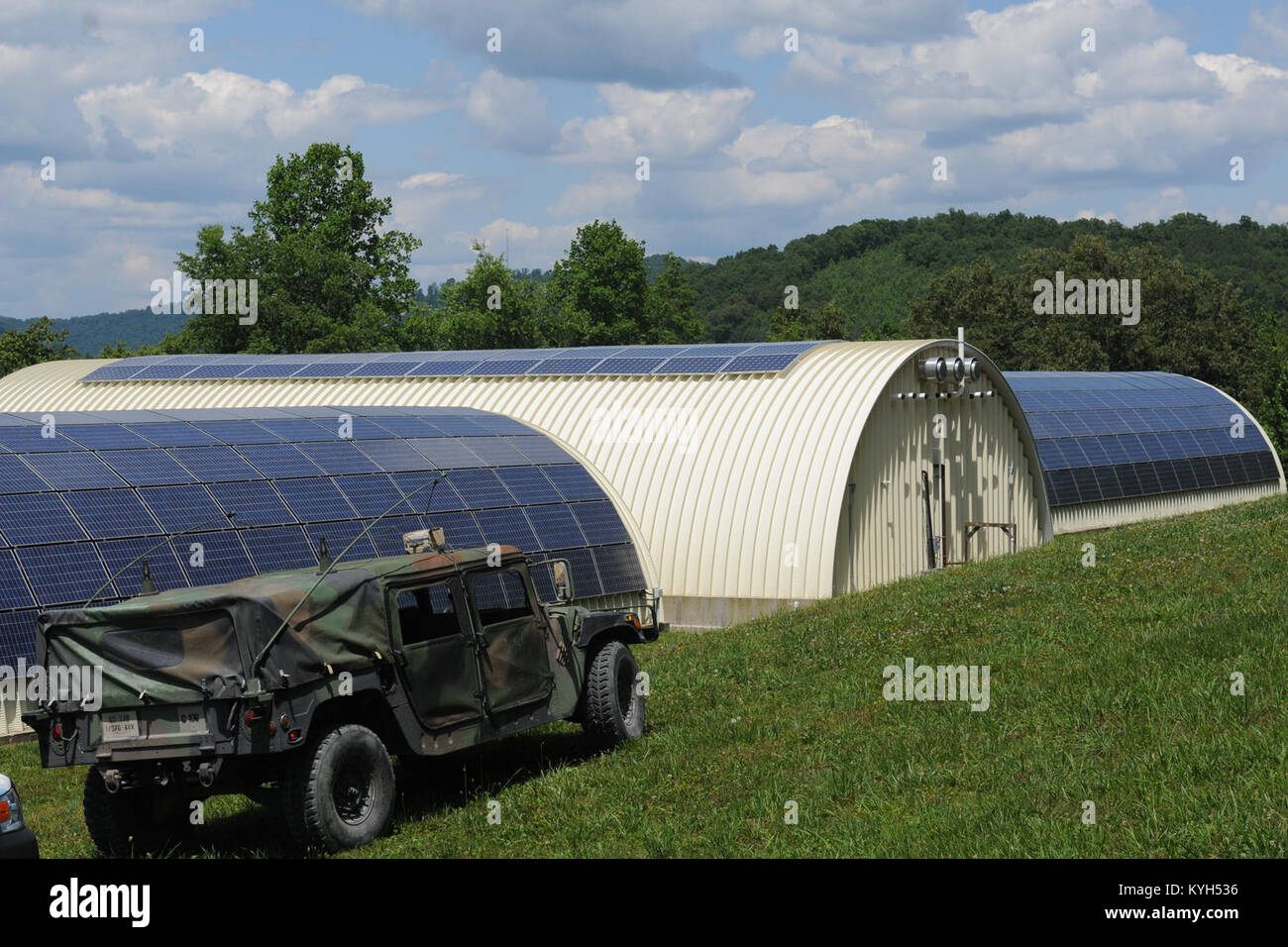 Barracks buildings with installed solar panels at the Harold L. Disney ...