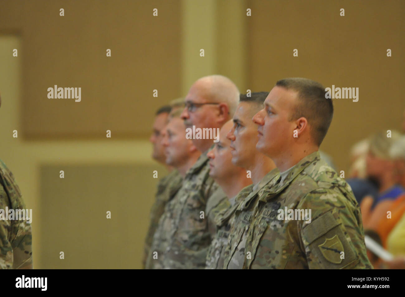 Soldiers of the 613th Engineer Facilities Detachment stand at attention ...