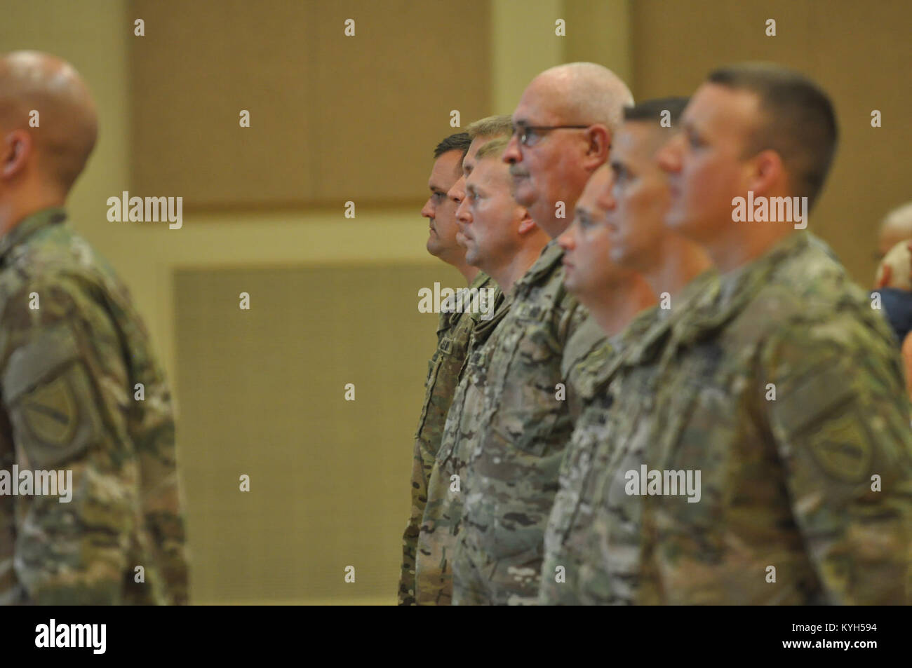 Soldiers of the 613th Engineer Facilities Detachment stand at attention ...