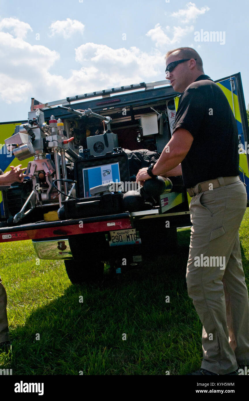 Jim Adkins, a bomb operations specialist with the Kentucky State Police ...