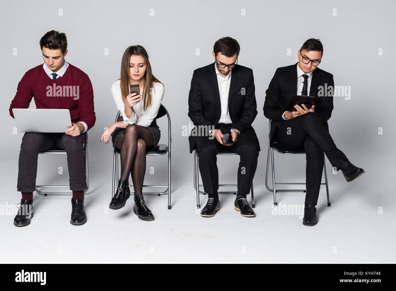 Stressful moment for people wait in queue. Nervous candidates for ...