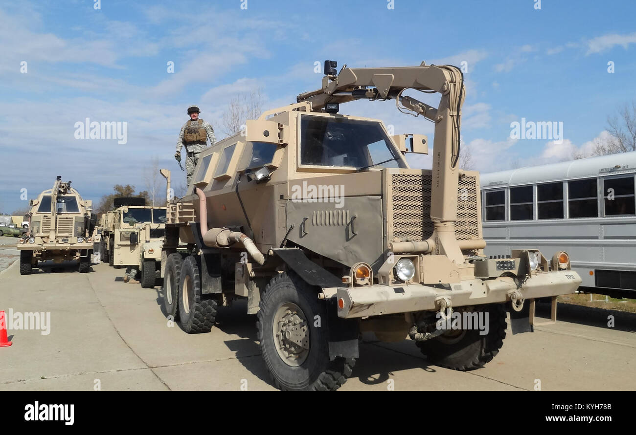 Soldiers of the 1123rd Engineer Company train on the Buffalo Surrogate ...