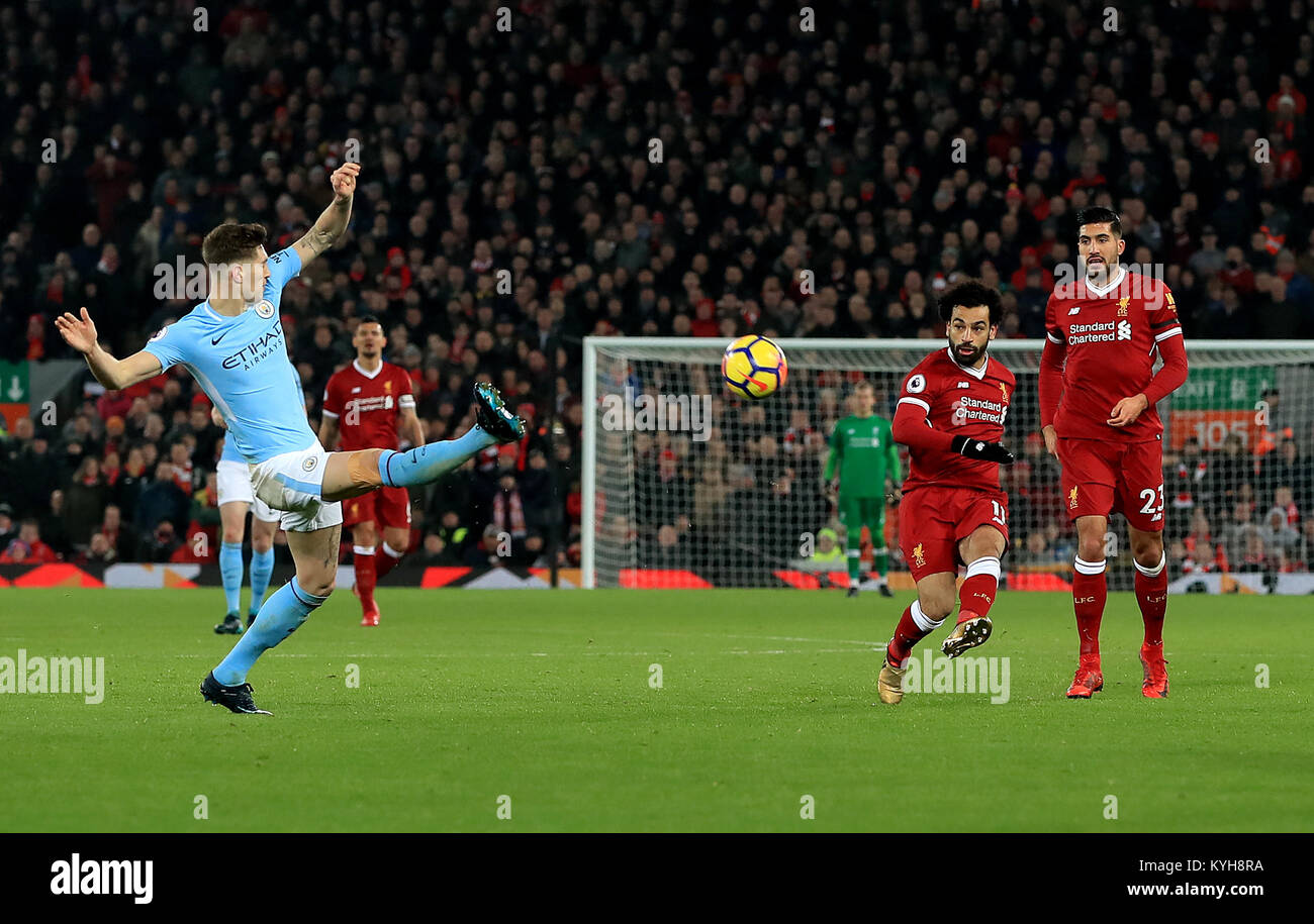 Liverpool's Mohamed Salah scores his side's fourth goal of the game ...