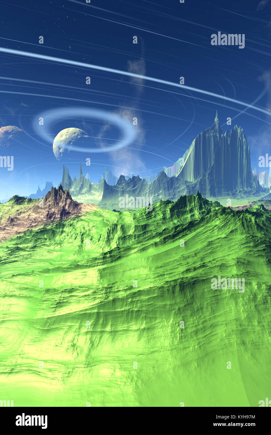 Fantasy alien planet. Mountain. 3D illustration Stock Photo - Alamy