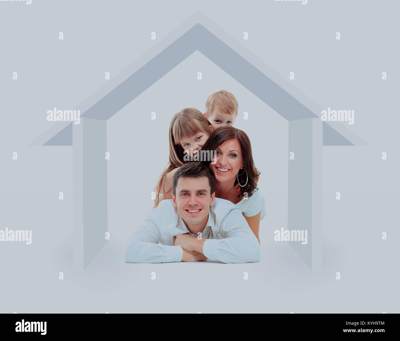 Beautiful family in a house - isolated over a white background Stock ...