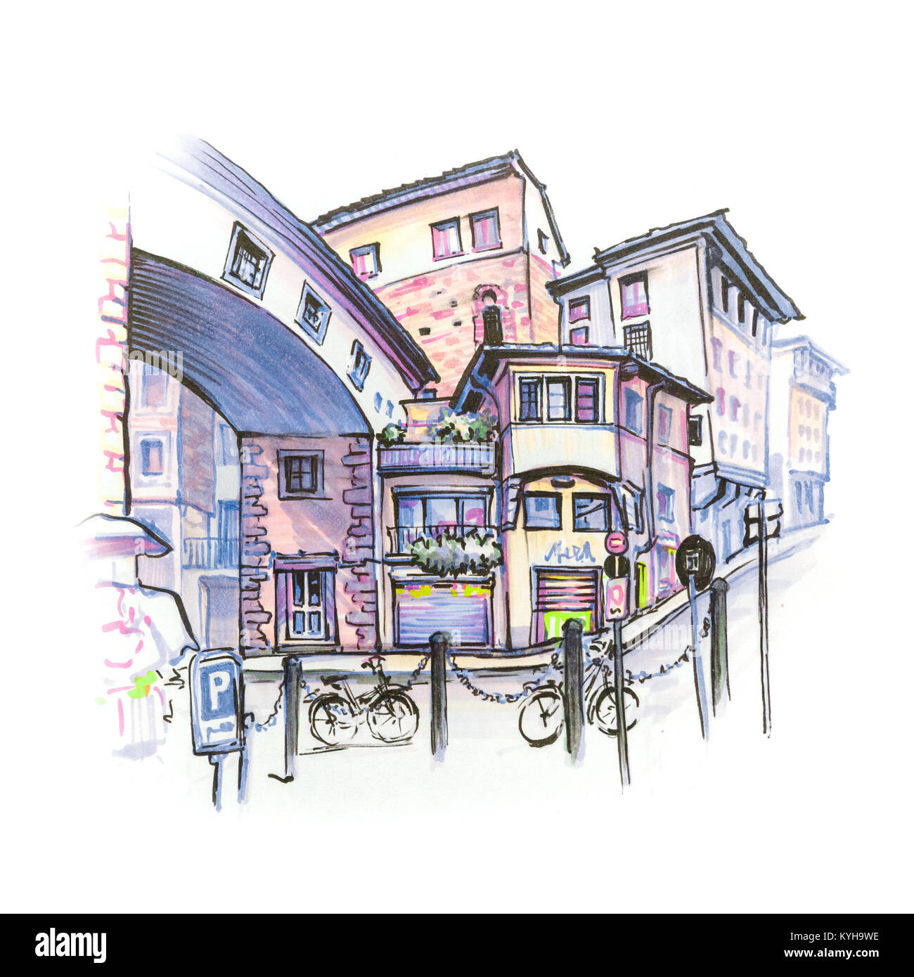 Street view beautiful medieval Cut Out Stock Images & Pictures - Alamy