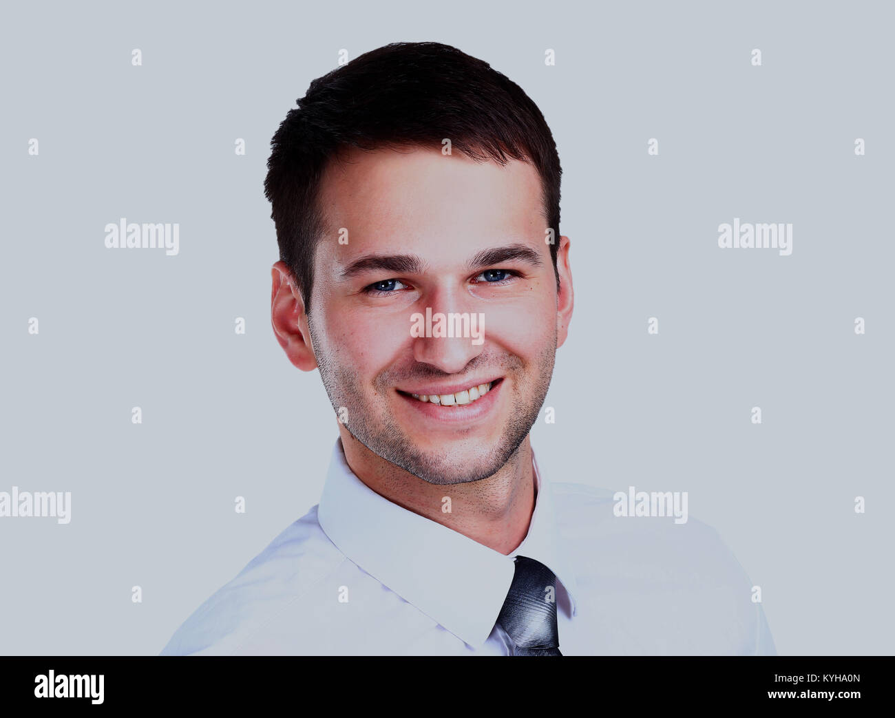 Portrait of happy smiling businessman, isolated on white background ...