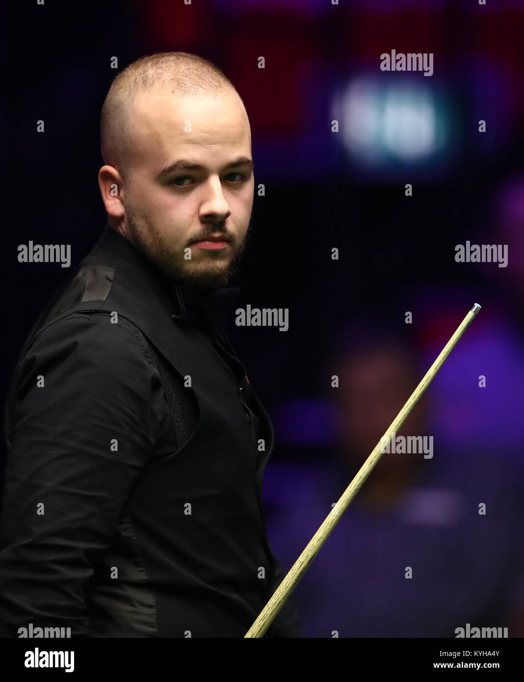 Luca Brecel during his match against Mark Allen during day one of the ...