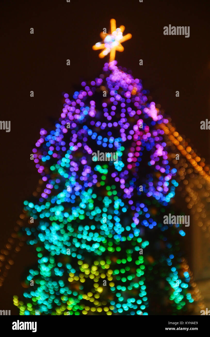 New Year tree bokeh lights Stock Photo - Alamy