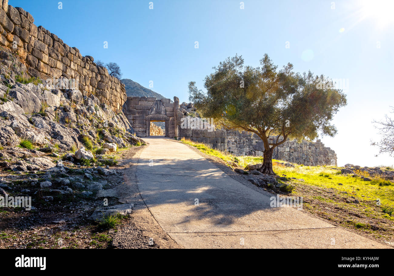 The archaeological site of Mycenae near the village of Mykines, with ...
