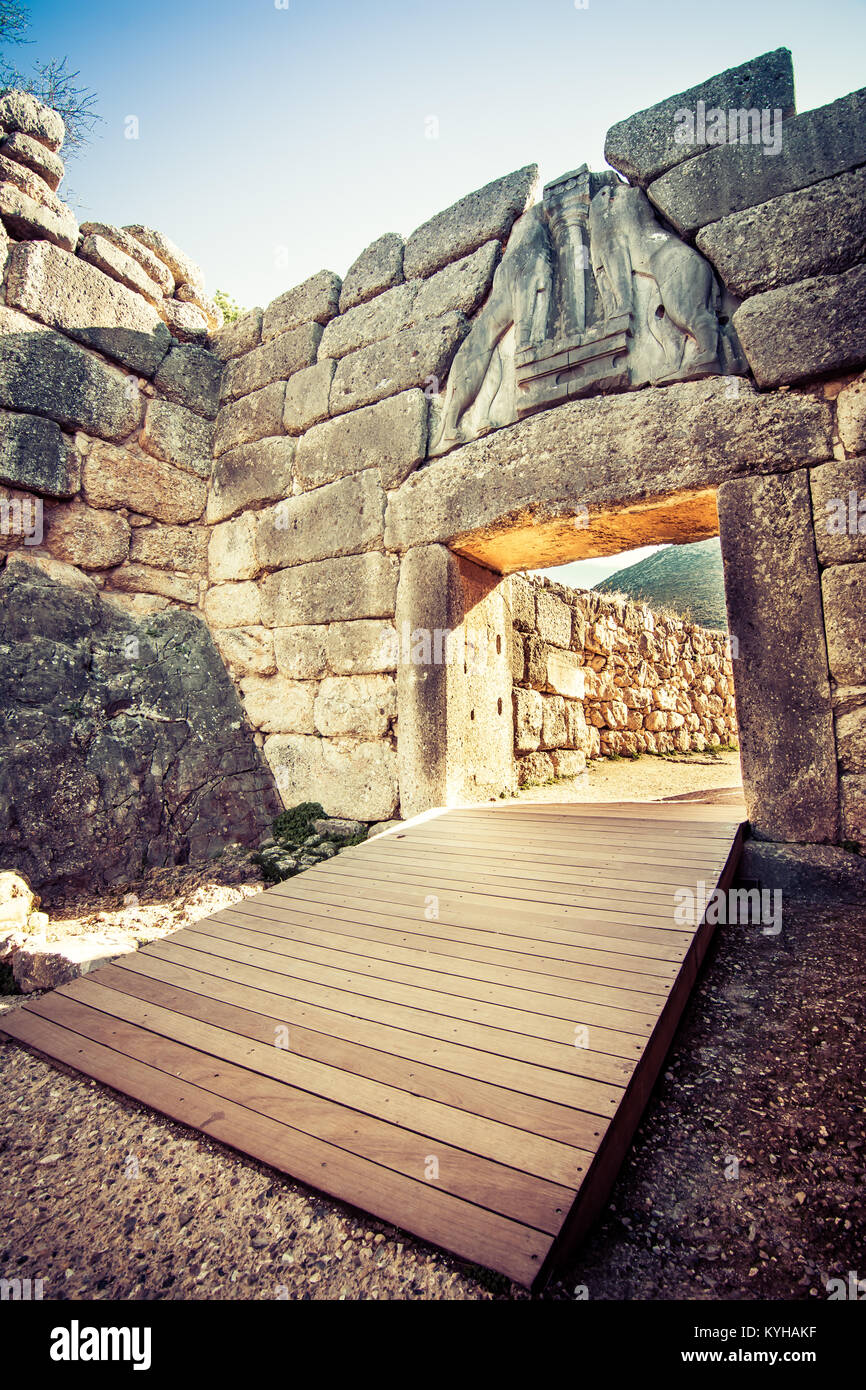 The archaeological site of Mycenae near the village of Mykines, with ...