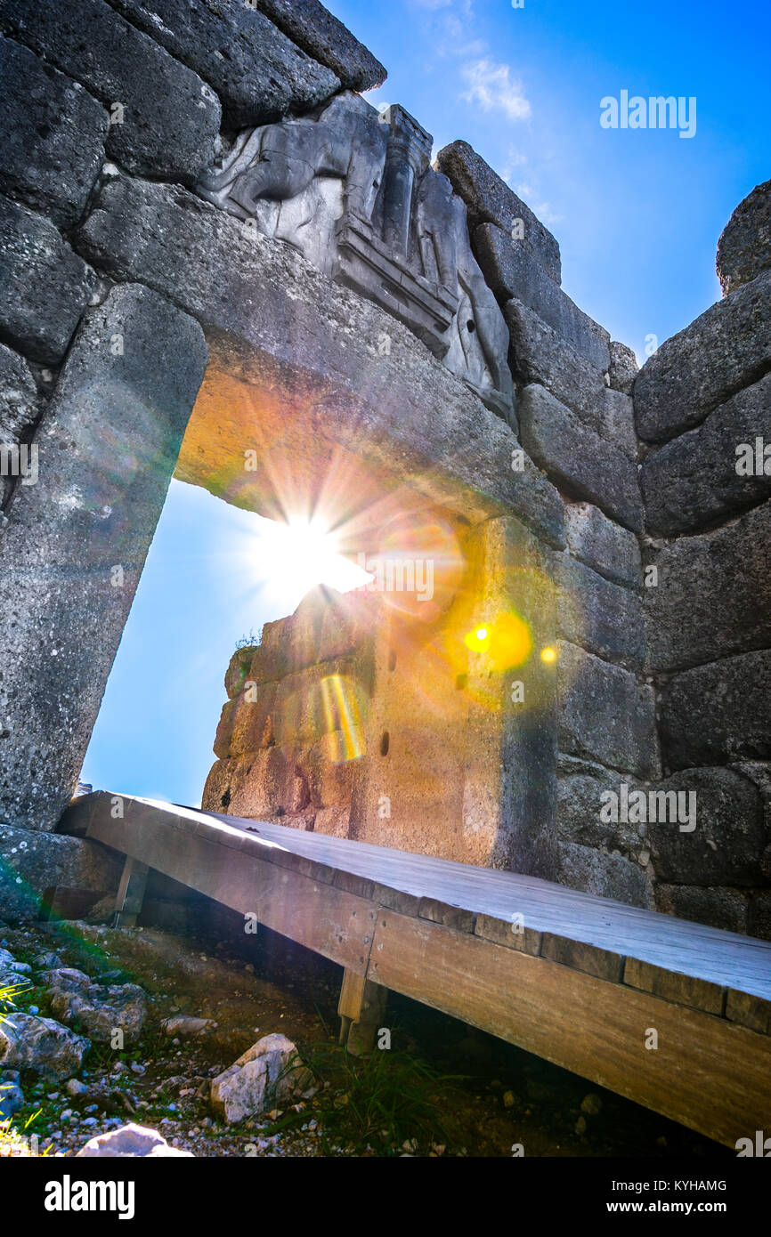 The archaeological site of Mycenae near the village of Mykines, with ...