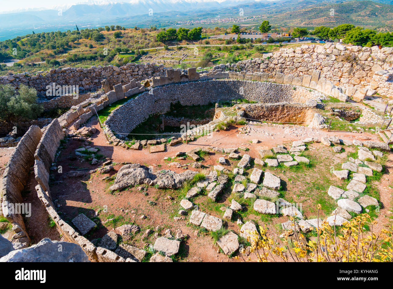 The archaeological site of Mycenae near the village of Mykines, with ...