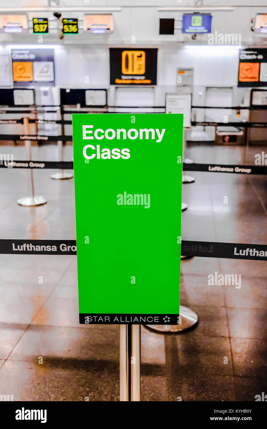 Lufthansa Economy Class Check in area in Terminal 2 Madrid Barajas ...