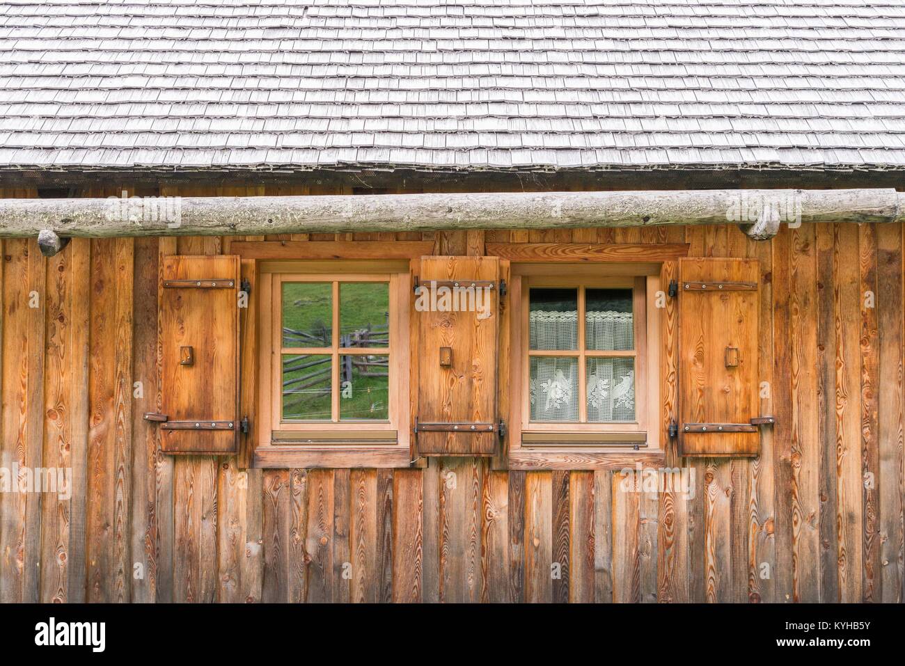 Window of an alpine cabin, Austria Stock Photo - Alamy