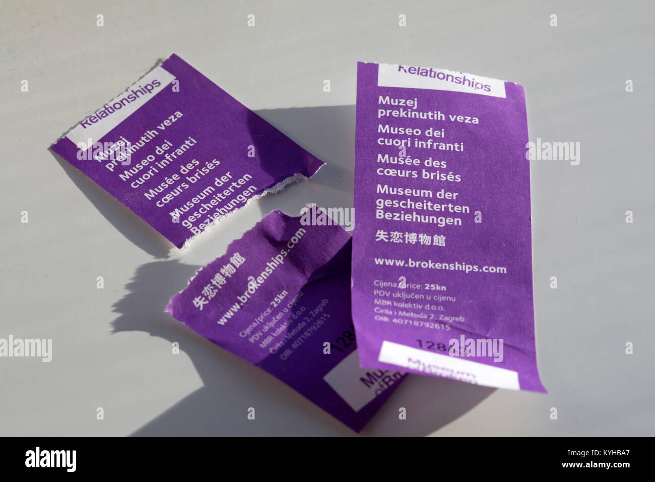 A ripped up ticket from the Museum of Broken Relationships in Zagreb ...