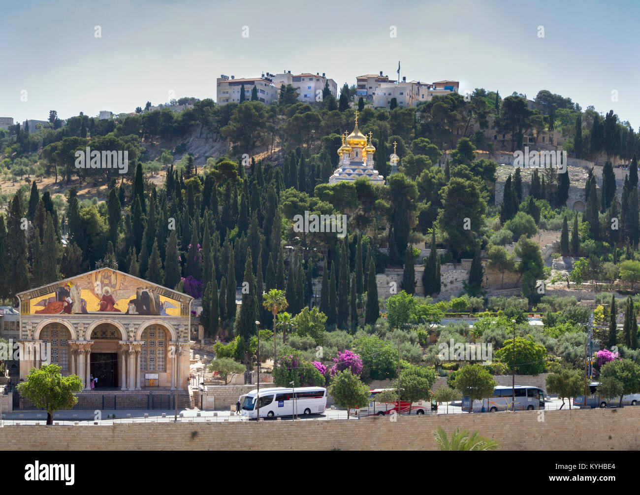 Paramic view of Mount oF Olives with Church All Nation in front and ...