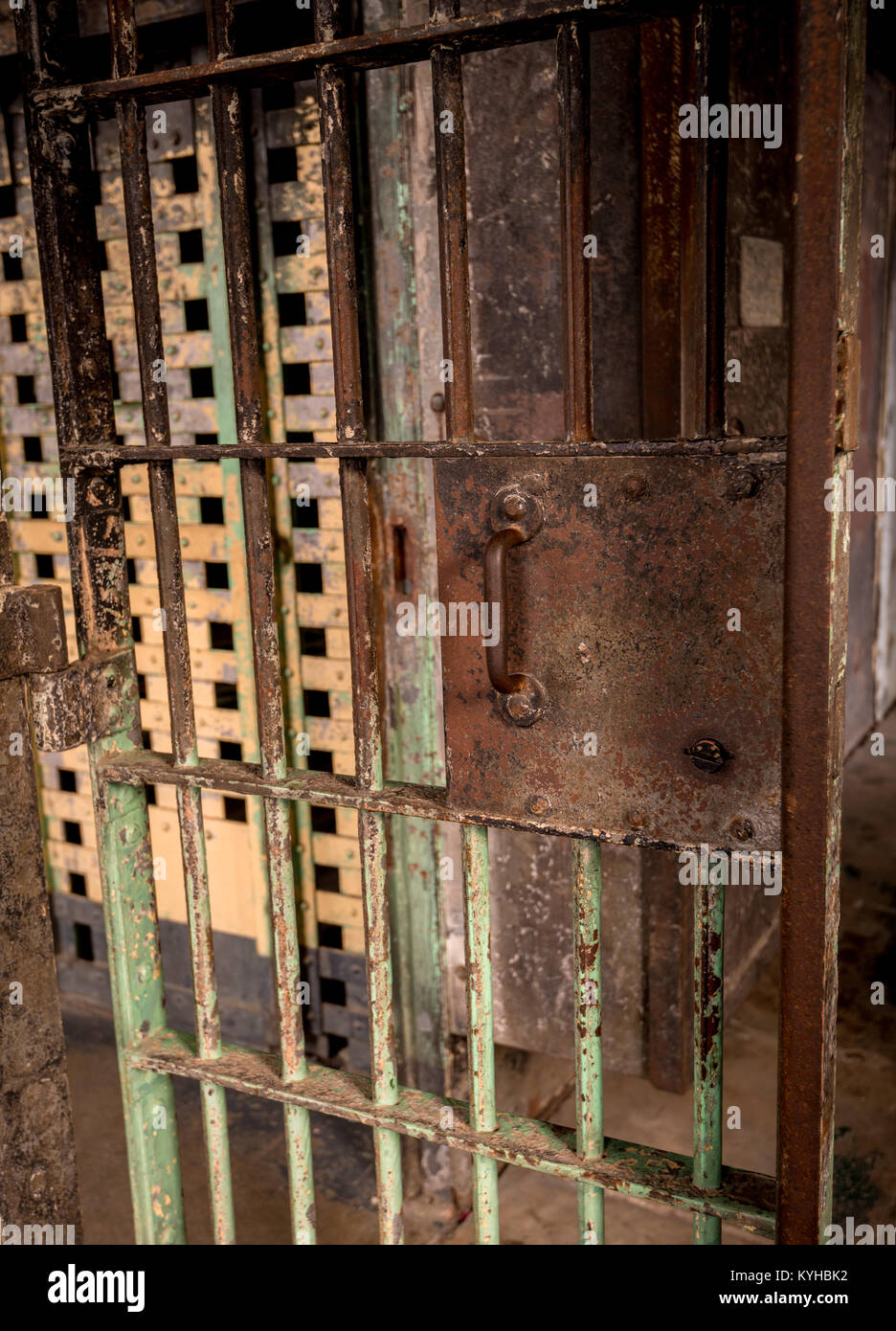 Steel door in an abandond jail with lots of rust and a handle Stock ...
