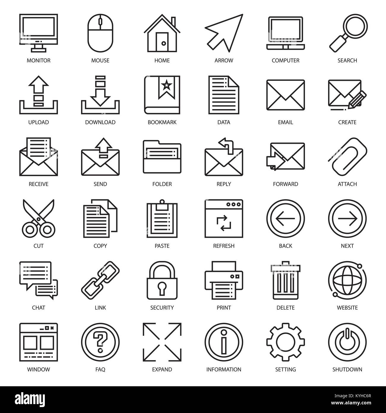set of email connection icon, isolated on white background Stock Vector ...