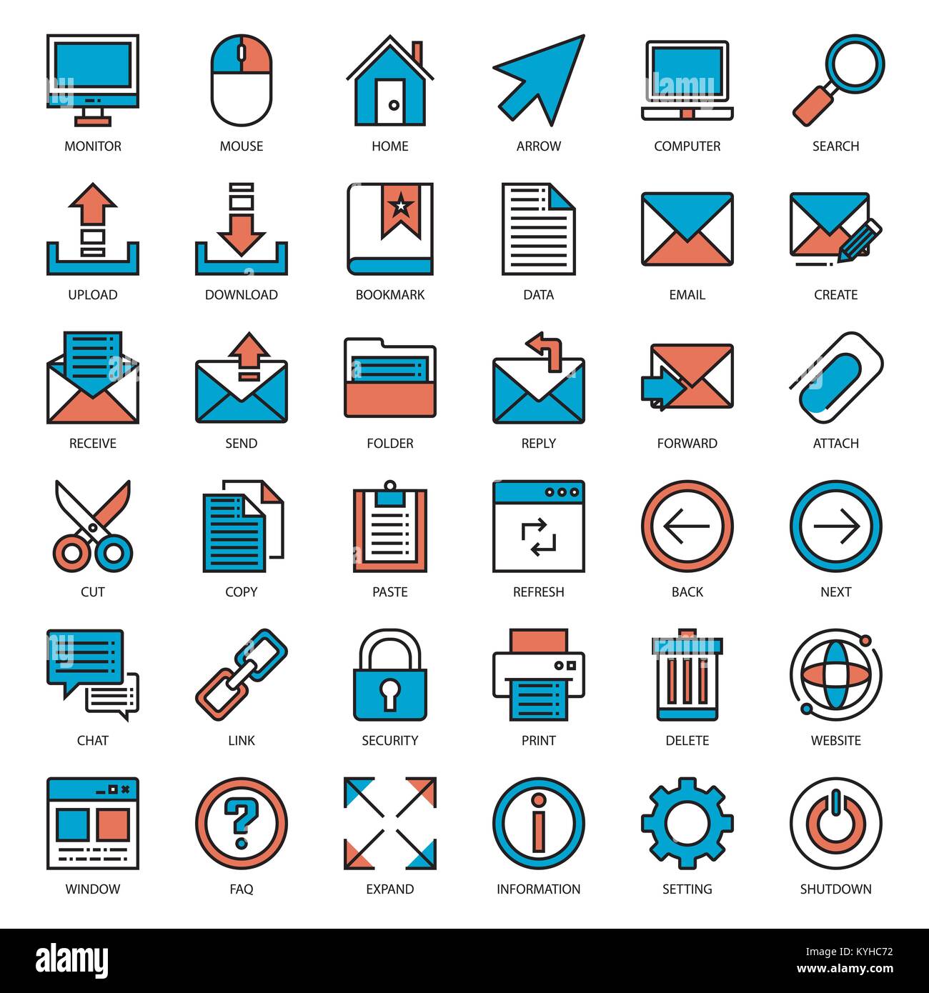 set of email connection icon, isolated on white background Stock Vector ...
