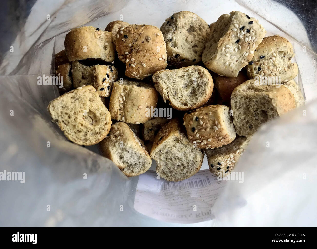 Greek Food. View inside a Packet of Boukies. Small Rusks Stock Photo ...