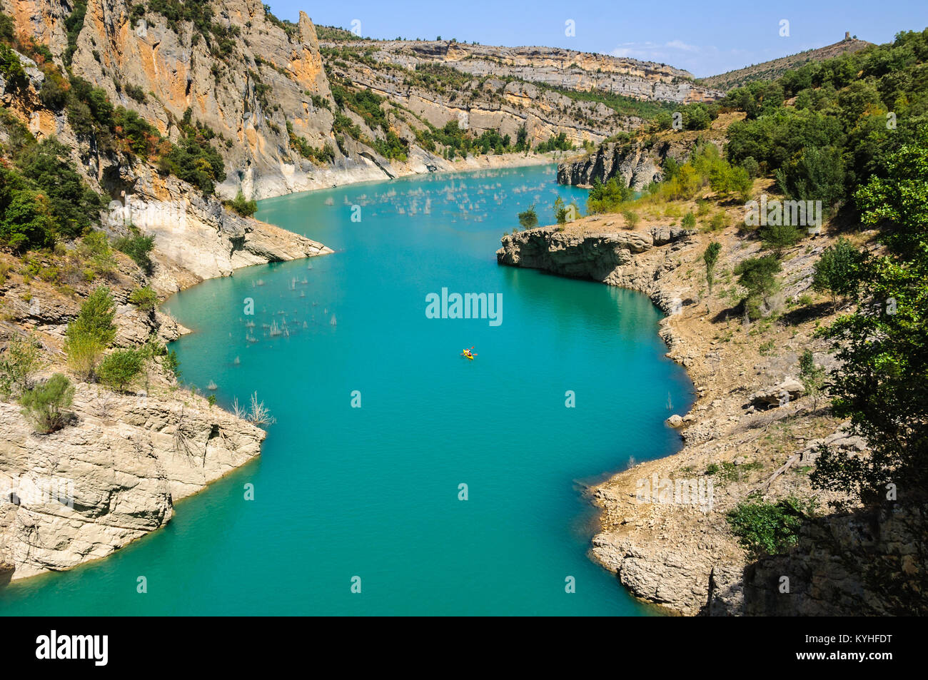 Kayaks going towards entrance of Congost de Mont-rebei, a gorge in ...