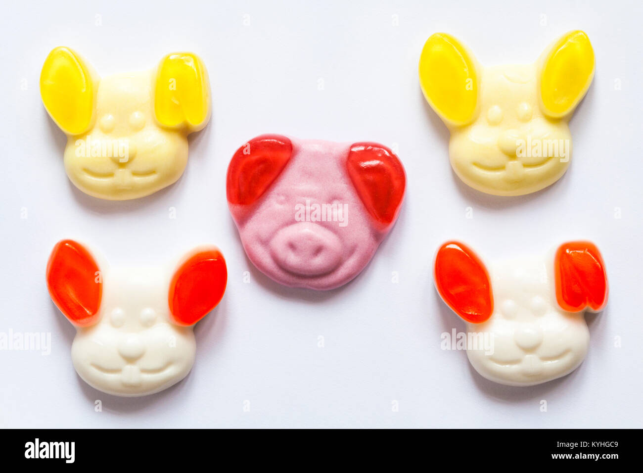M&S percy meets the easter bunny sweets isolated on white background - percy pig and easter ...