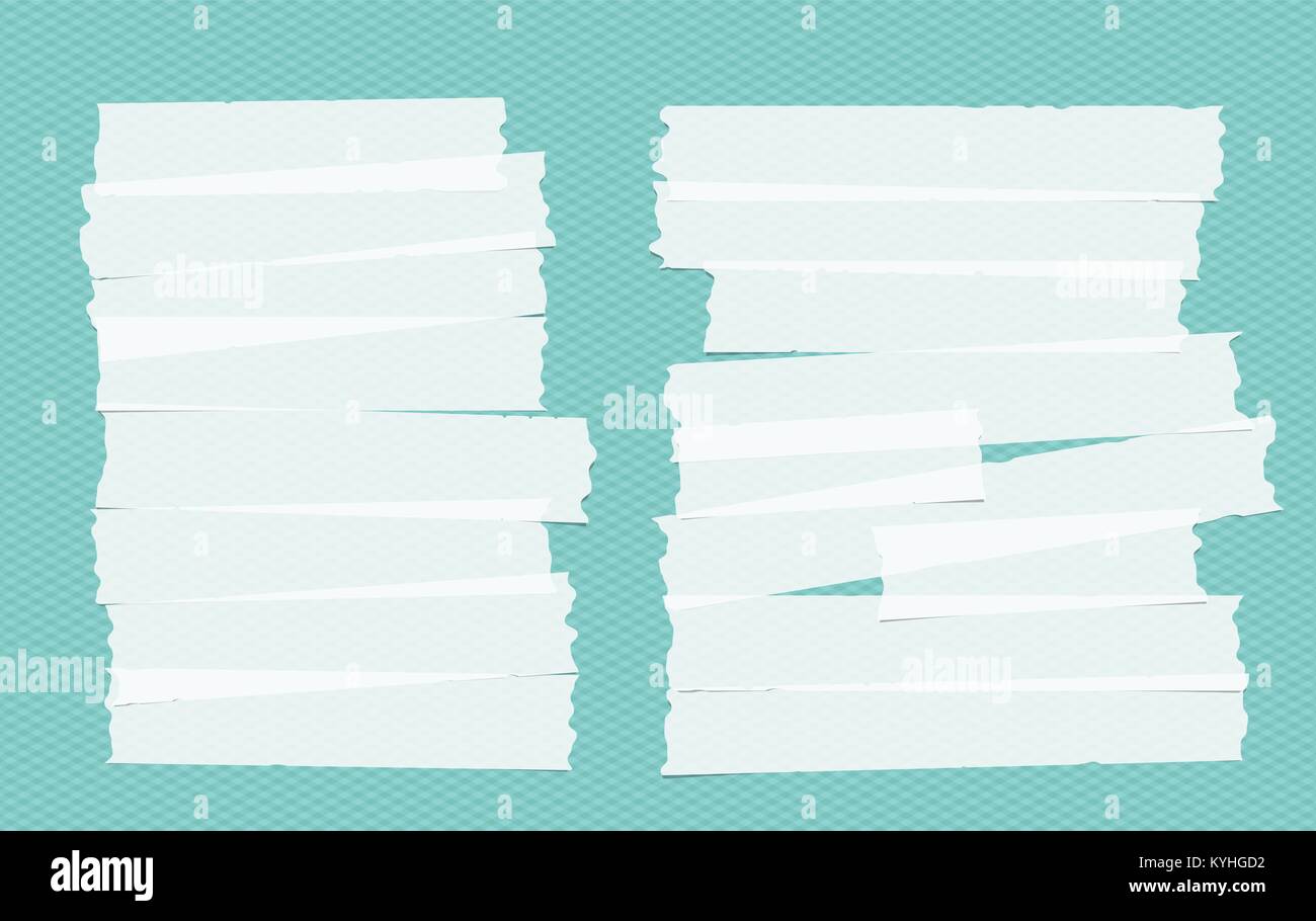 White different size adhesive, sticky, masking, duct tape, paper pieces ...