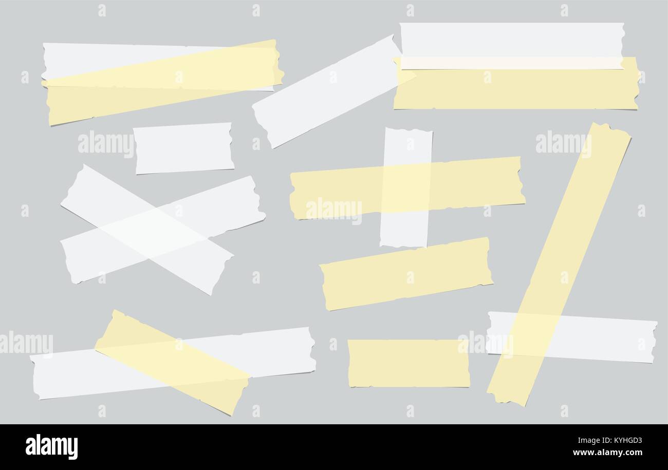 Yellow and white different size adhesive, sticky, masking, duct tape ...