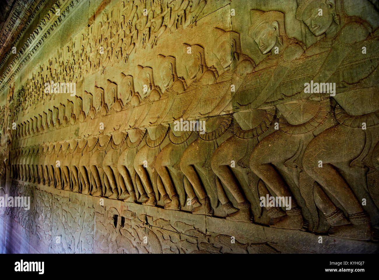 Historic building in Angkor wat Thom Cambodia with devatas carvings ...