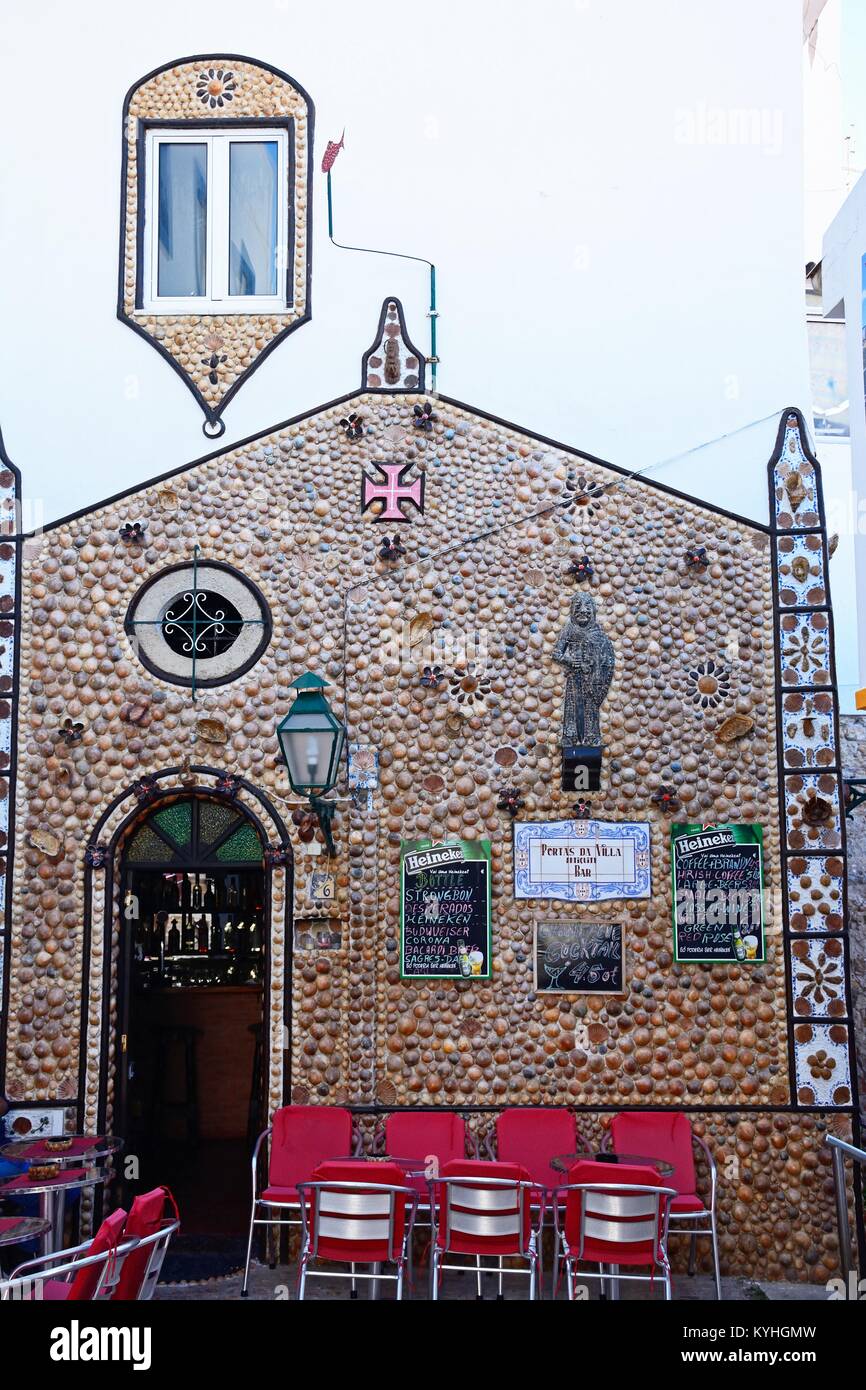 Restaurant in the old town with shell clad walls, Albufeira, Algarve ...