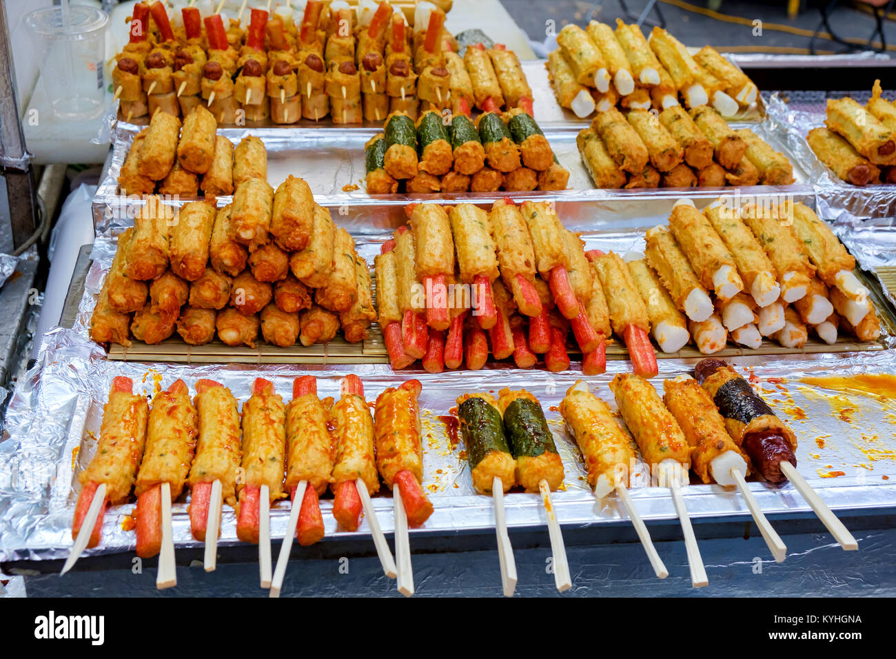 Many meat ball skewers look delicious (Korean Street food Stock Photo ...