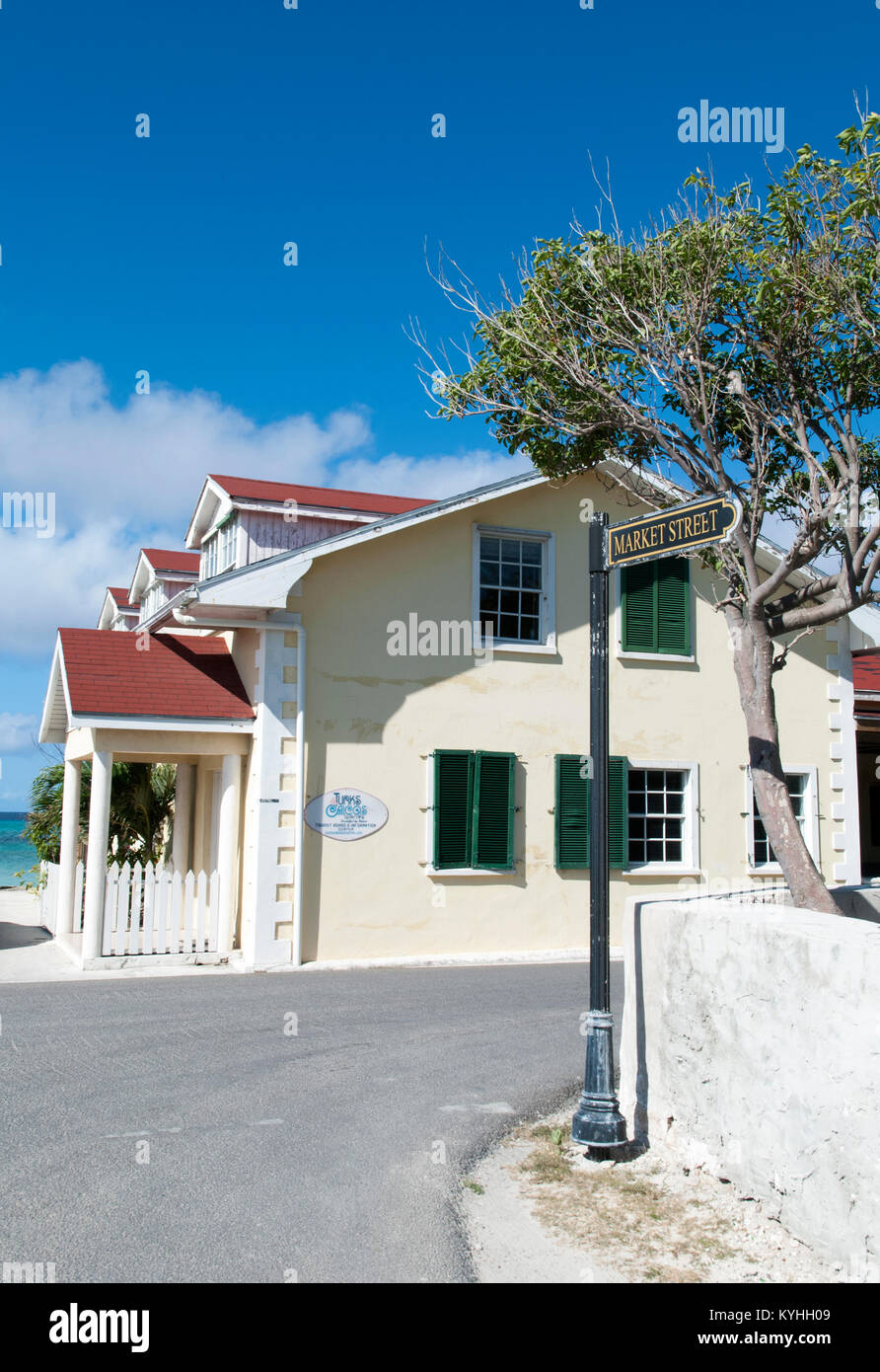 The sign showing the Market Street in Cockburn Town on Grand Turk ...
