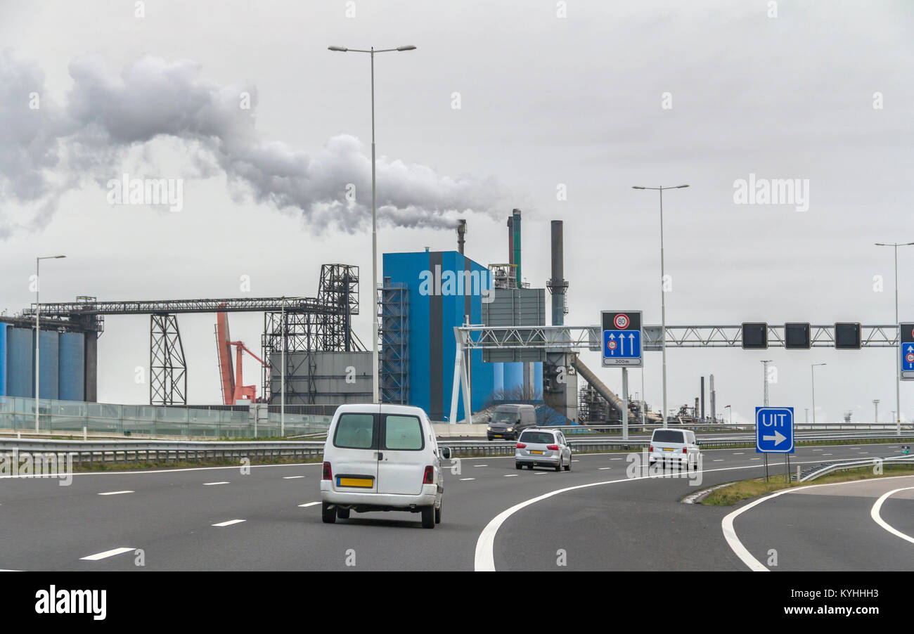 industrial roadside scenery including a power plant Stock Photo - Alamy