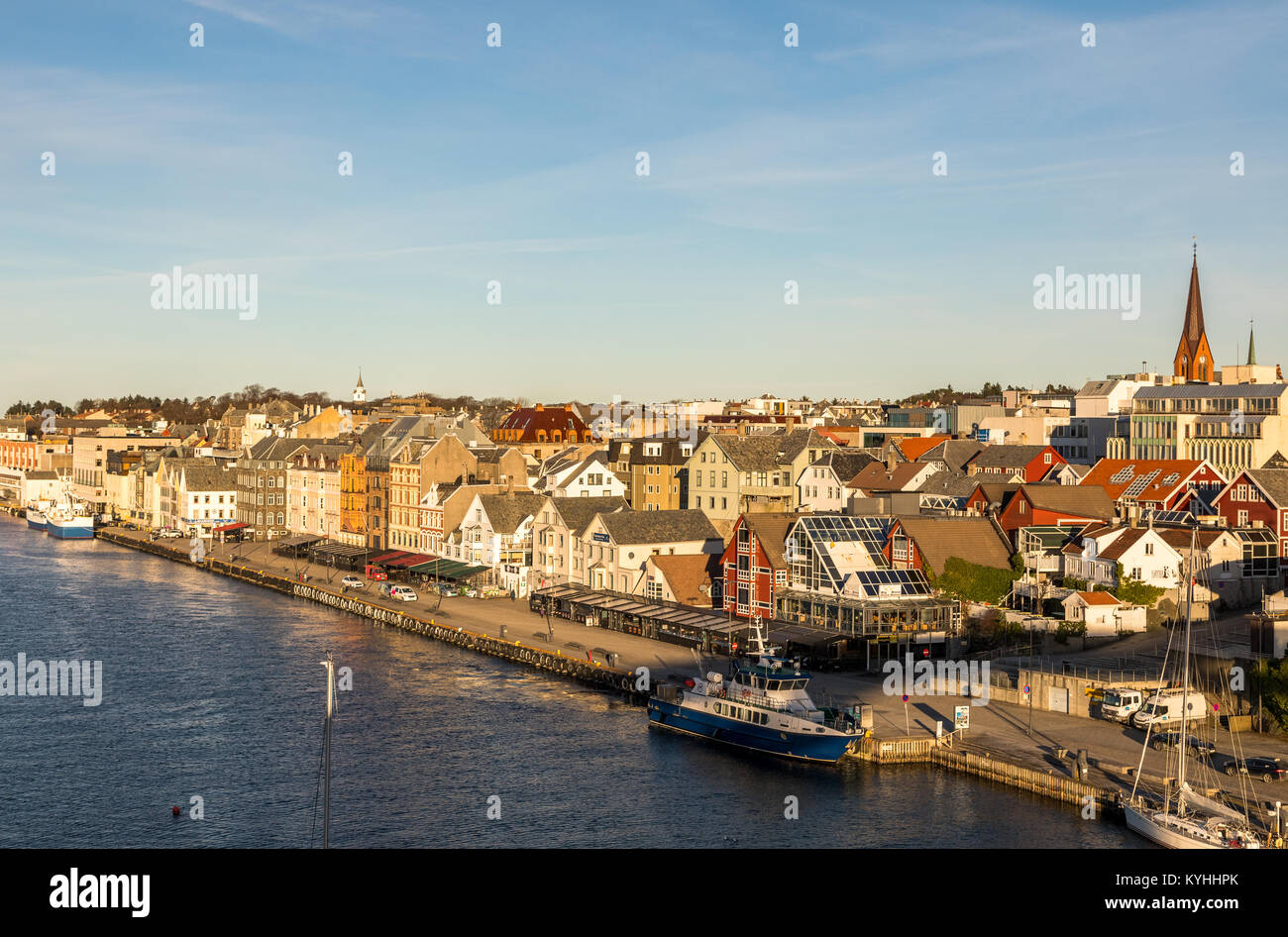 Haugesund, Norway - January 9, 2018: The city of Haugesund, on the west ...