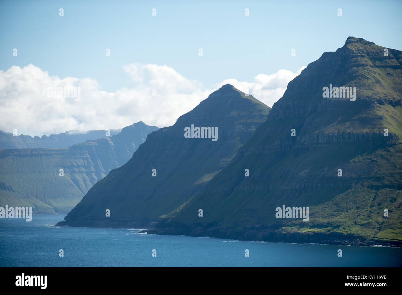 The rugged volcanic landscape of the Faroe Islands in the north ...