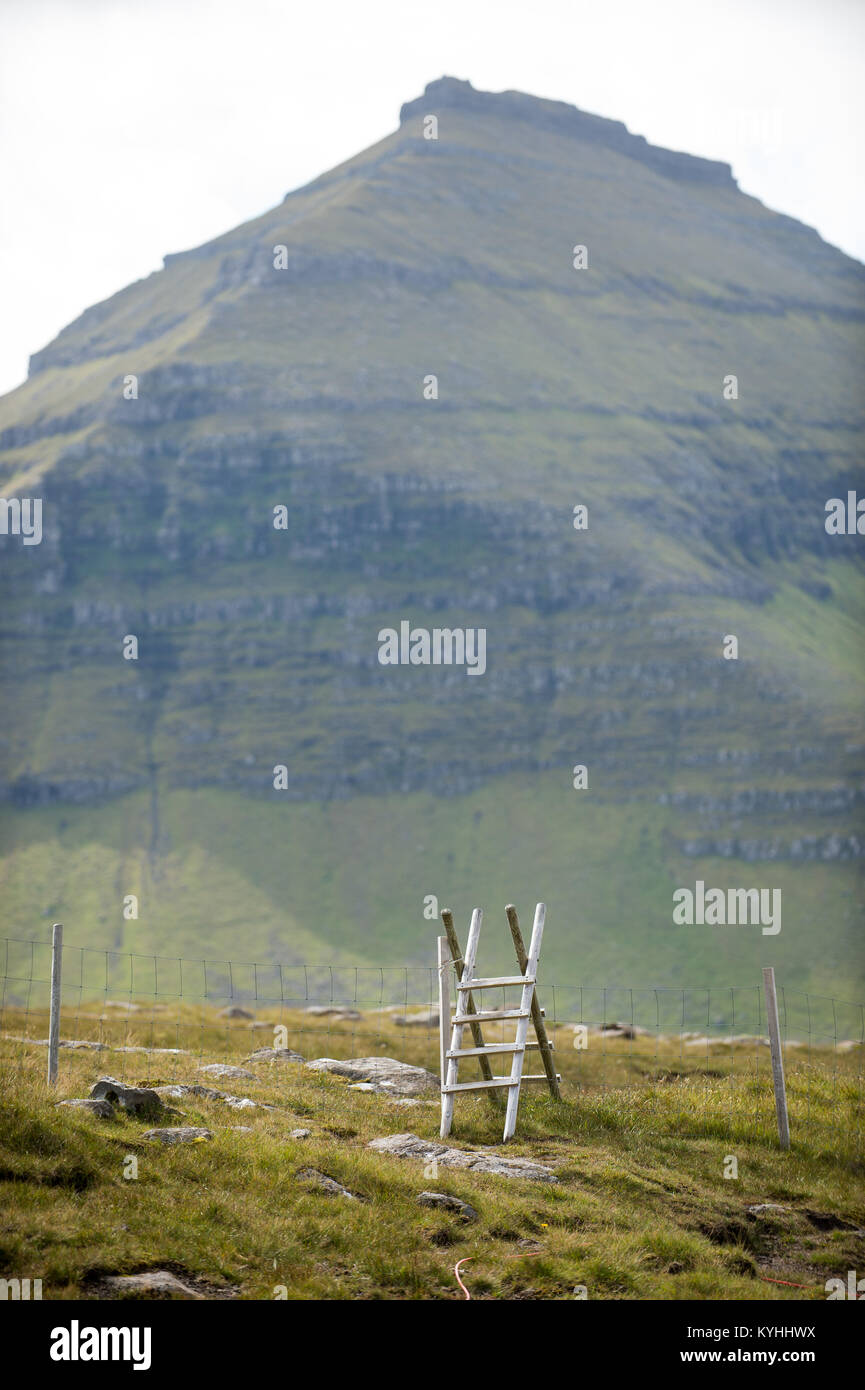 The rugged volcanic landscape of the Faroe Islands in the north ...