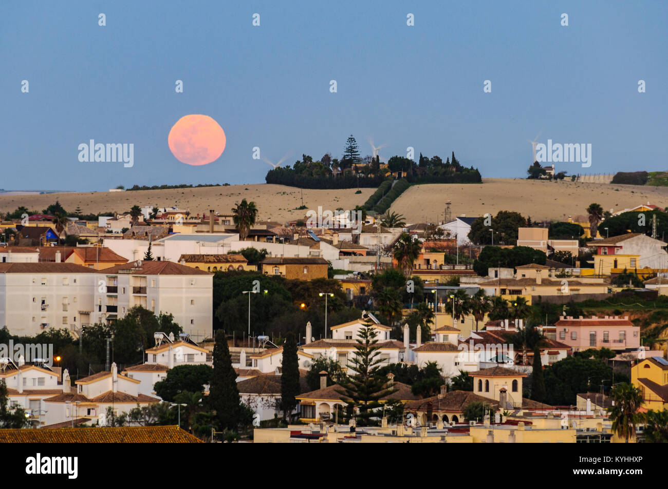 Full moon in San Lucar de Barrameda, Andalusia Spain Stock Photo - Alamy
